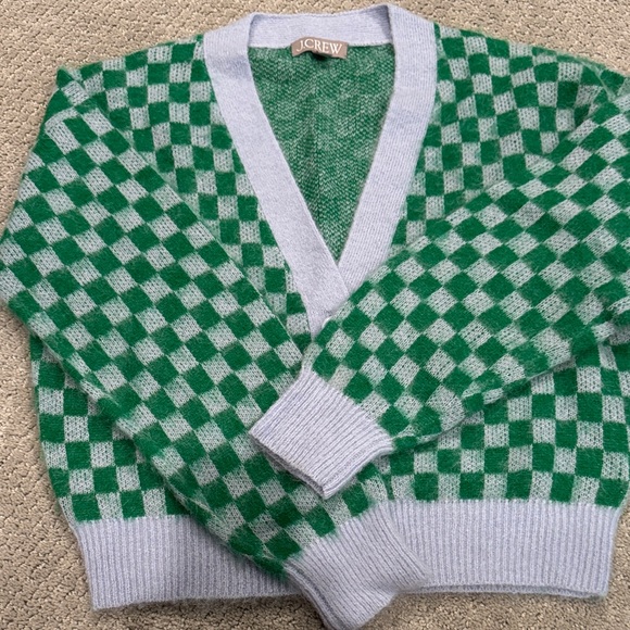 J. Crew | Sweaters | J Crew Green And Light Blue Checkered Cardigan ...